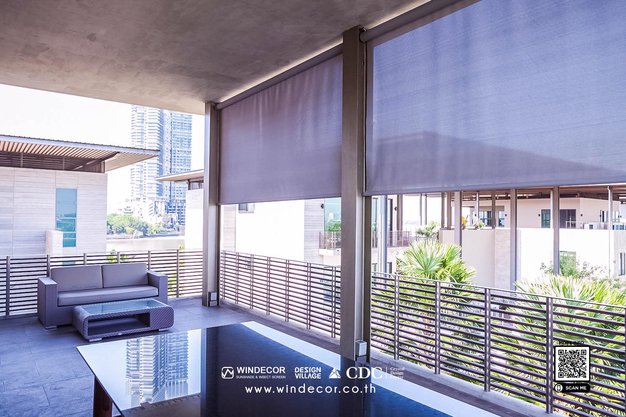 กันสาดผ้าใบแนวดิ่ง (ม่านสลิง หรือ ม้วนภายนอก) รุ่น TARO (Vertical Awnings With Sling) แบรนด์ ...