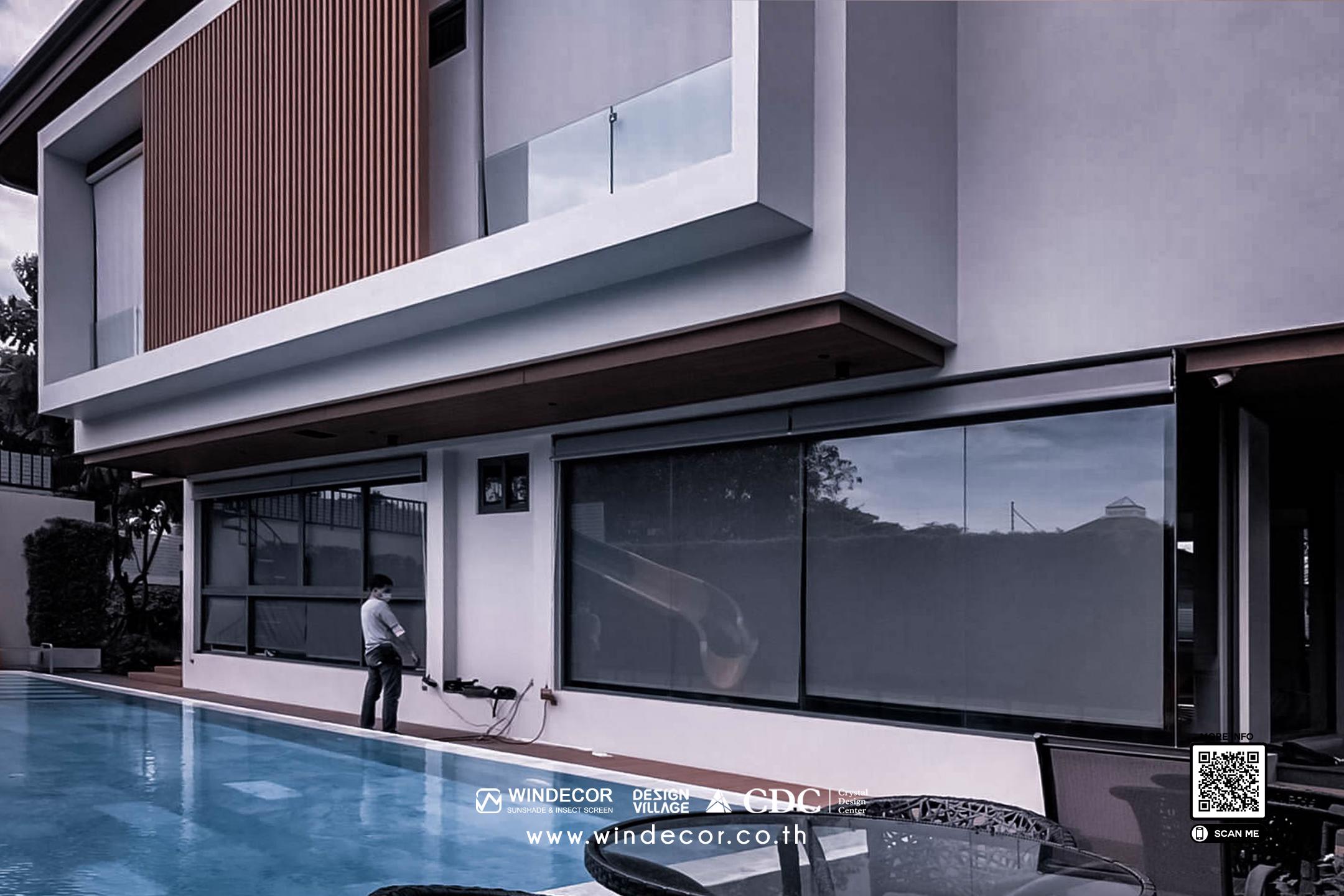 กันสาดผ้าใบแนวดิ่ง (ม่านสลิง หรือ ม้วนภายนอก) รุ่น TARO (Vertical Awnings With Sling) แบรนด์ ...